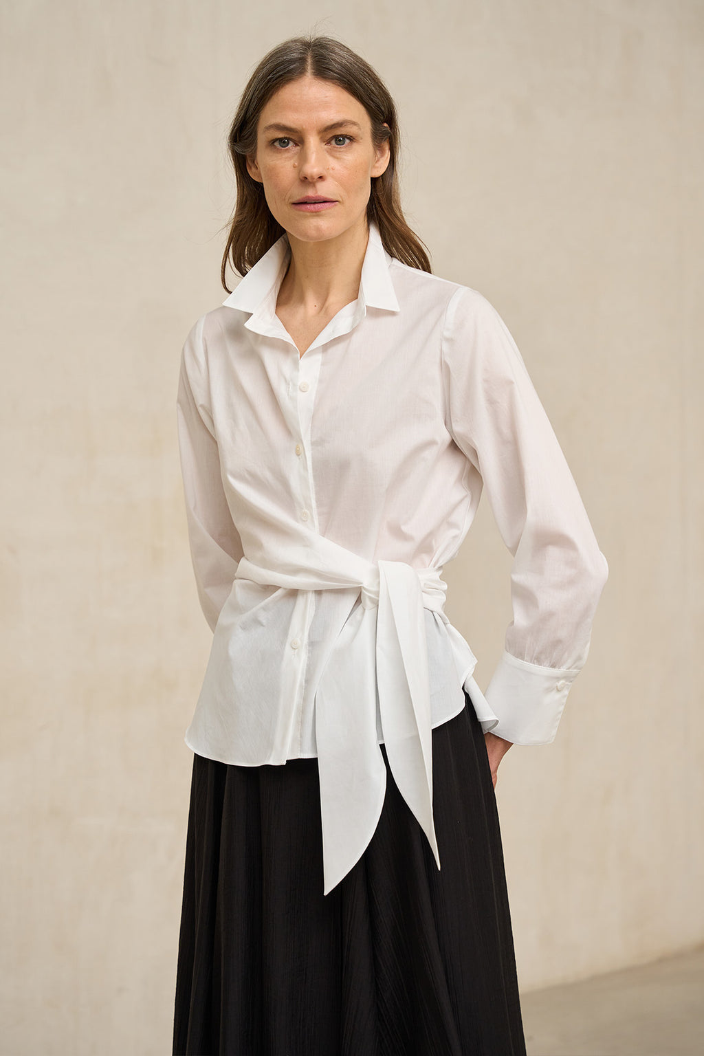 Vaelia off-white wrap shirt with side tie | Rivera