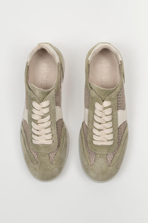 Rivera Olive Green Calver Trainers with Mesh Panels